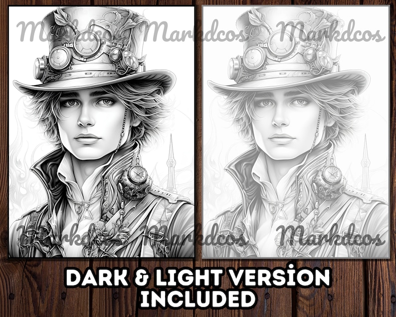 70 Steampunk Men Coloring Book, Adults & Kids Coloring Pages, Grayscale ...