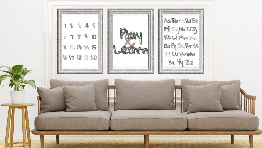 Play & Learn Abcs 123s Printable Poster for Playroom, Classroom ...