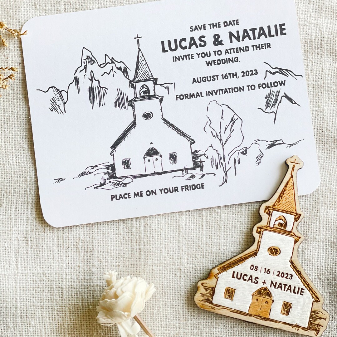Wedding Chapel Save the Date Magnet: Rustic Religious Announcement - Etsy