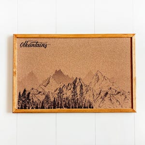 Mountain Landscape Engraved Enamel Pin Board Framed, Cork Pin Board 11 ...