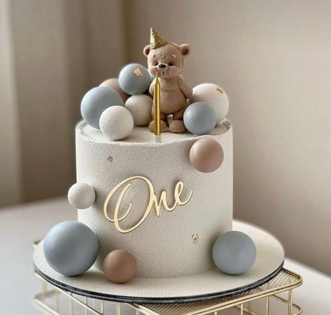 Fondant Teddy Bear Cake Topper, Standing Teddy Bear Blowing the Candle ...