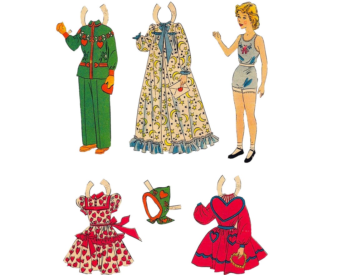 Printable Vintage Valentine's Day Paper Doll With Cut Out Dresses ...