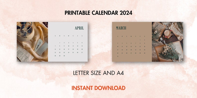 Printable Calendar 2024 Monthly Planner 2024 A4, Letter Sunday Start ...