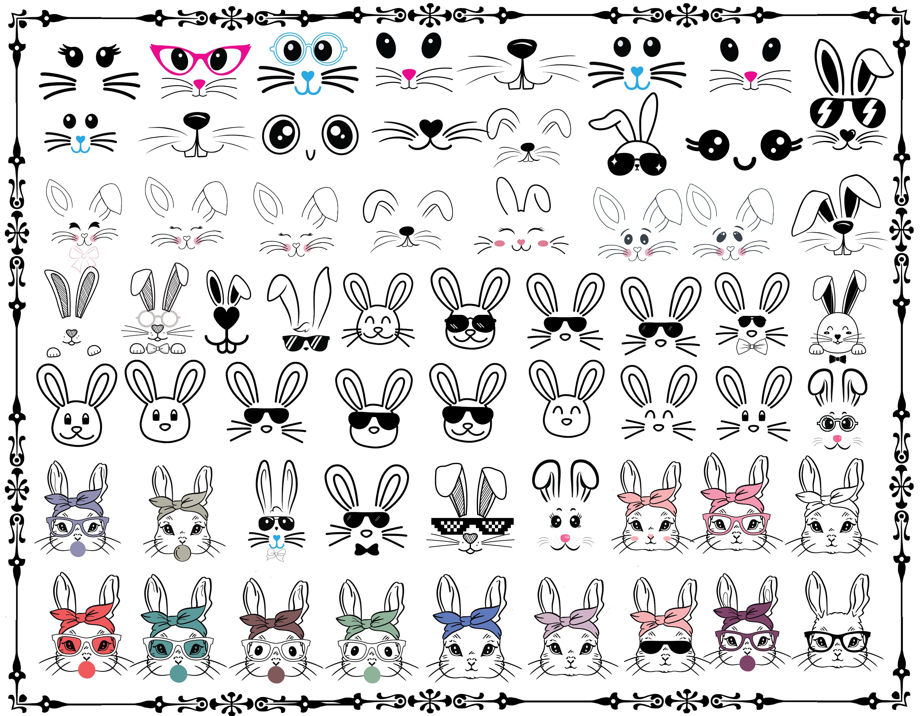 Bunny Face SVG, Easter SVG Cut Files, Woodland Rabbit Clip Art ...
