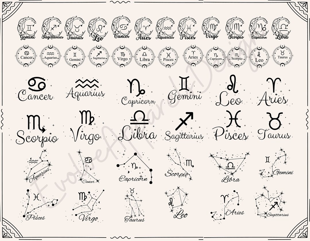 Zodiac Signs SVG Bundle, Zodiac Constellation Svg, Astrology, Horoscope ...