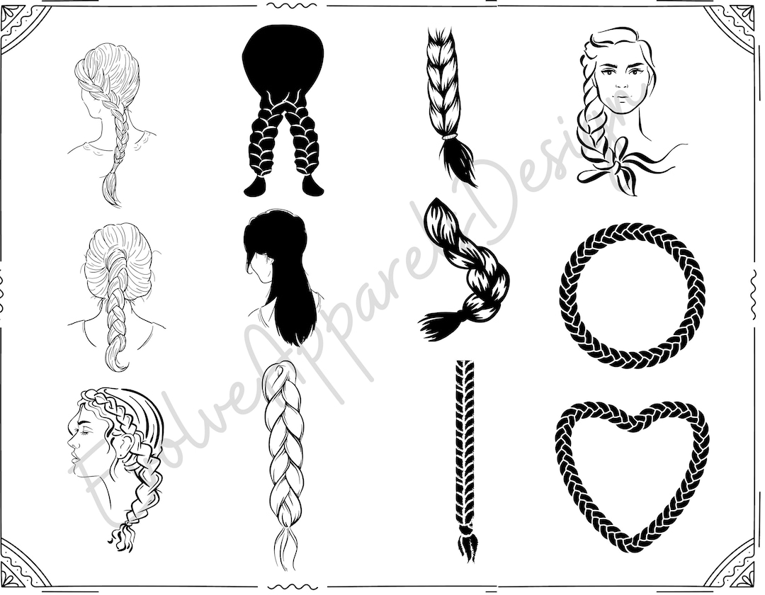 Braid Hair Svg | Long Braided Hair Clipart | Hairstyle Cut File ...