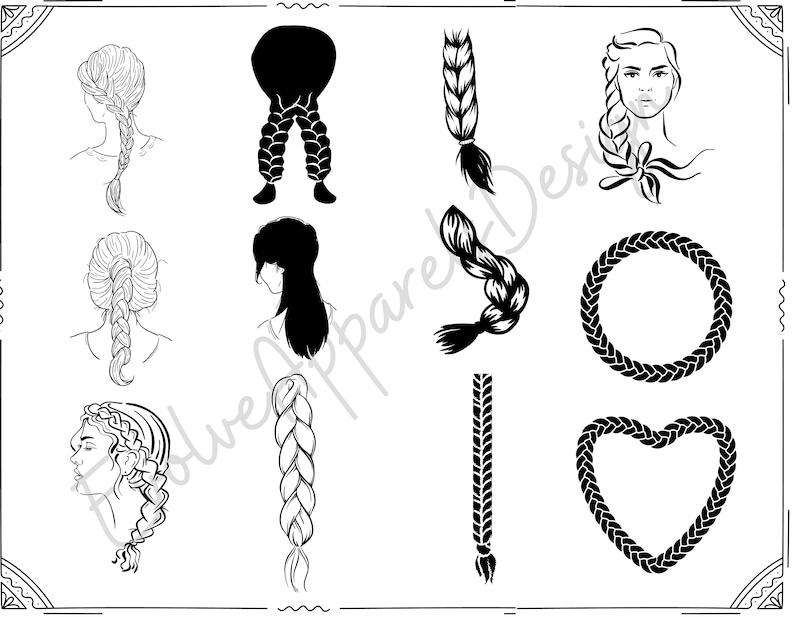 Braid Hair Svg | Long Braided Hair Clipart | Hairstyle Cut File ...