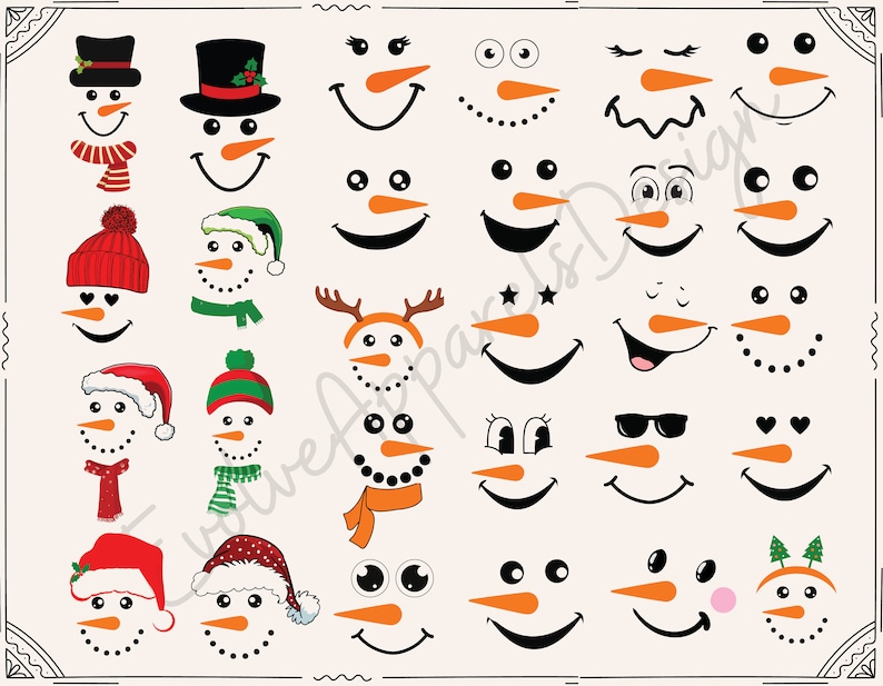 Snowman Faces Svg Bundle, Snowman Vector, Christmas Snow Man Digital ...