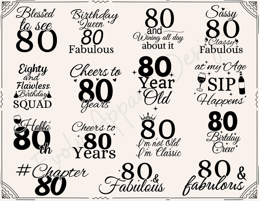 80th Birthday SVG Bundle, Birthday SVG, Digital Download Gift Idea for ...