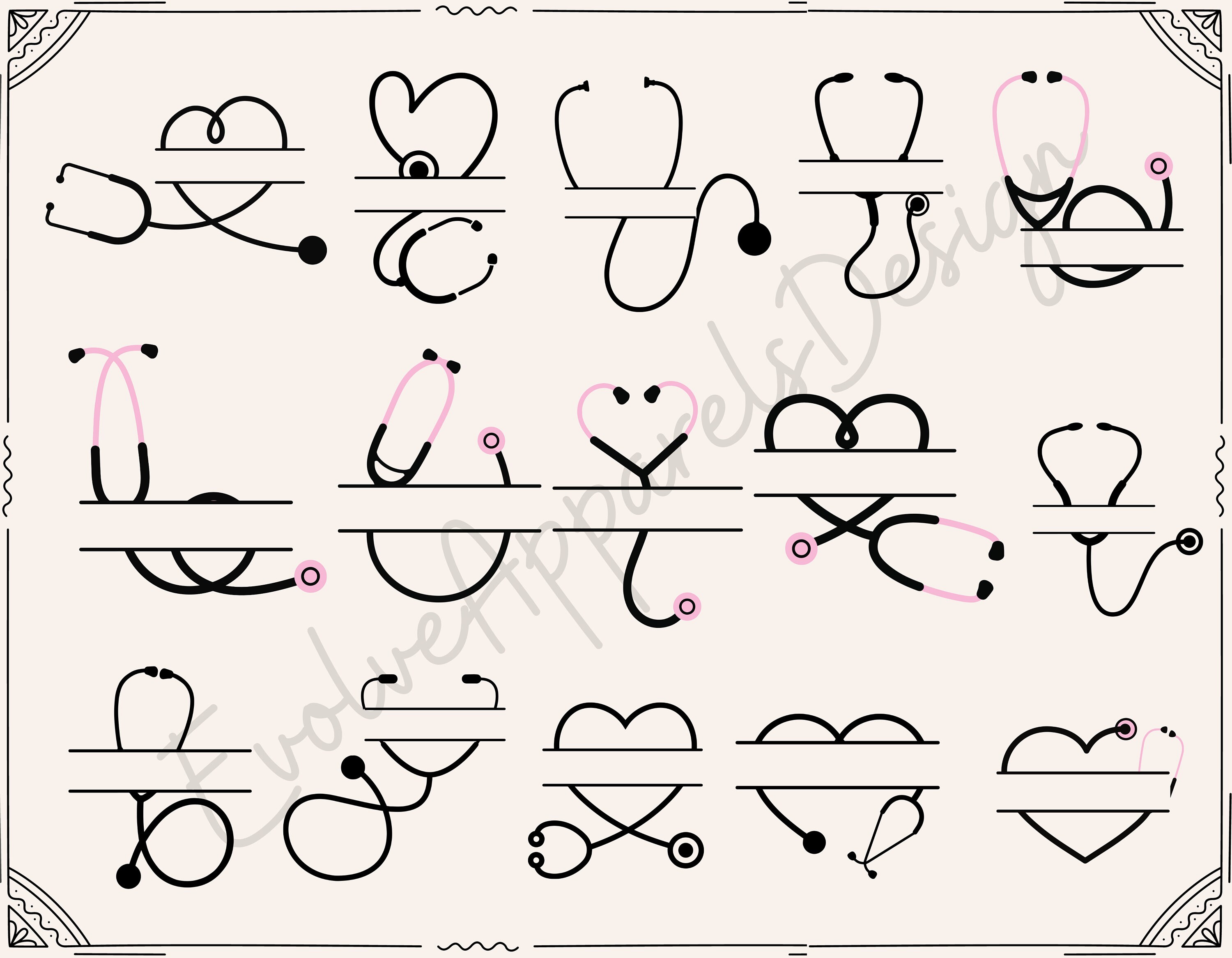 Stethoscope Split Monogram SVG Bundle, Doctor Nurse Cut File - Etsy
