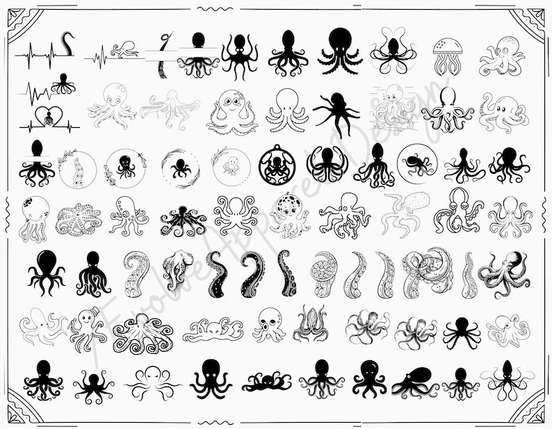 Octopus Svg Bundle, Octopus Silhouettes, Sea Monster Svg, Octopus ...