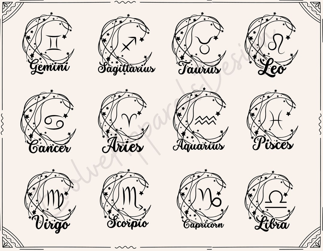 Zodiac Signs SVG Bundle, Zodiac Constellation Svg, Astrology, Horoscope ...