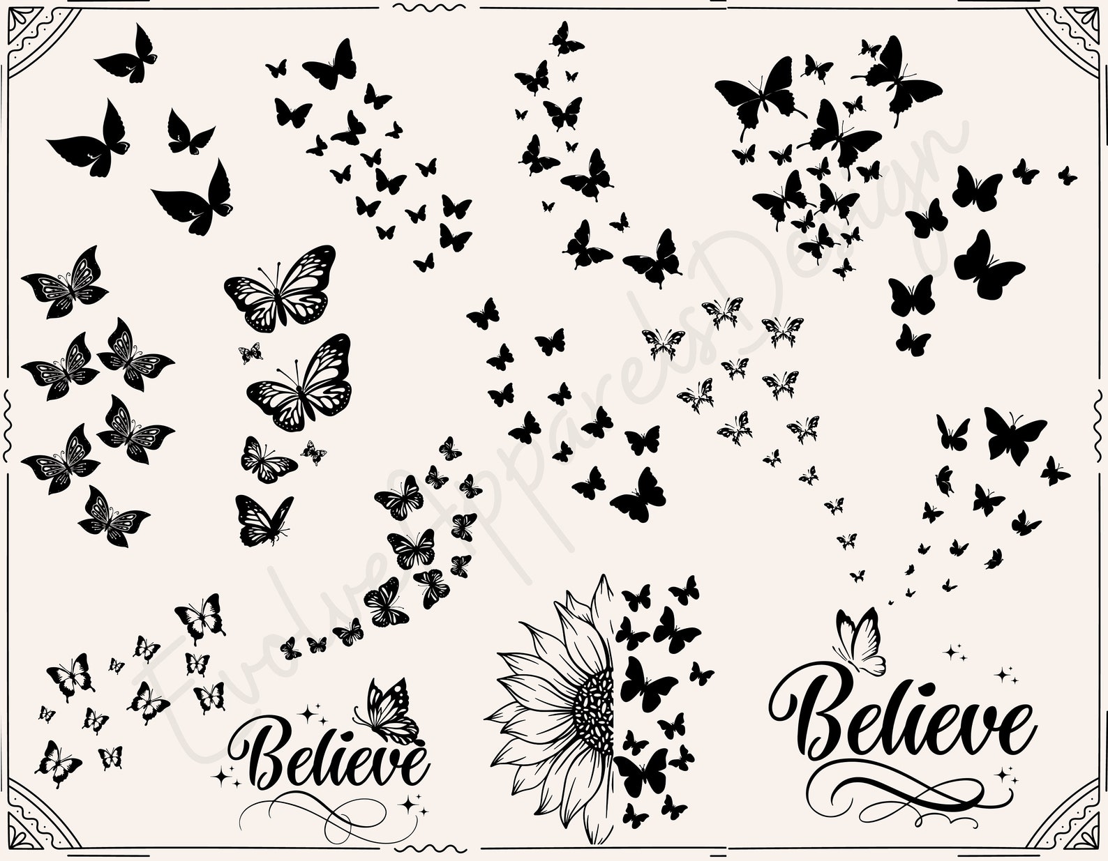 Flying Butterflies Svg Bundle, Butterfly Design Layout,butterfly Swarm ...