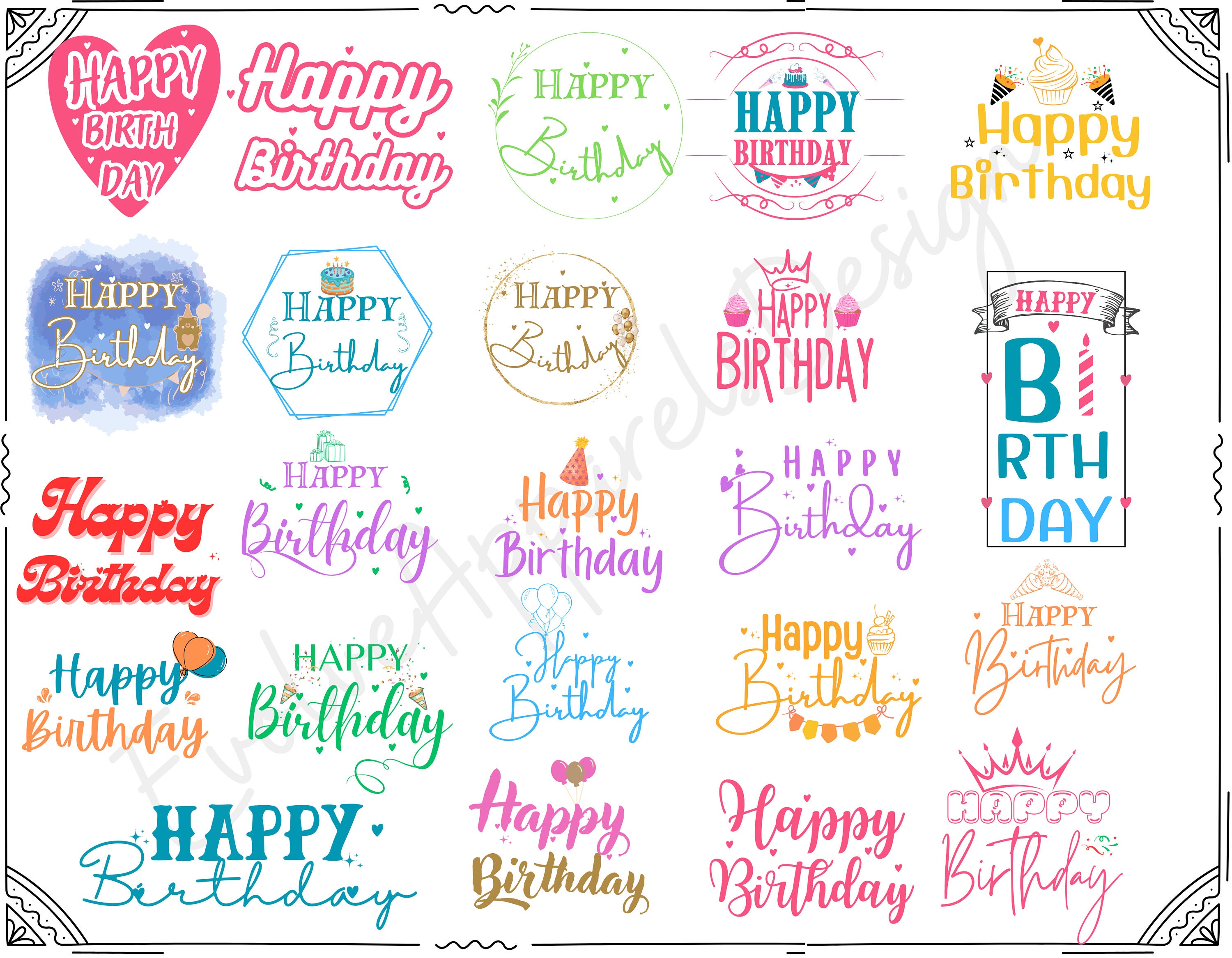 Happy Birthday Svg Happy Birthday Svg Bundle Birthday Doodle - Etsy