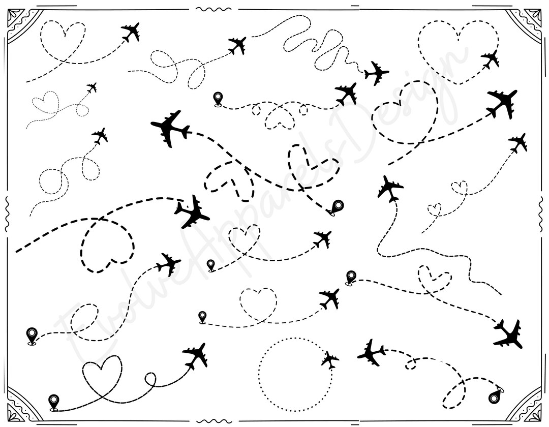 Airplane Path Bundle SVG PNG Files for Cutting Machines, Digital ...