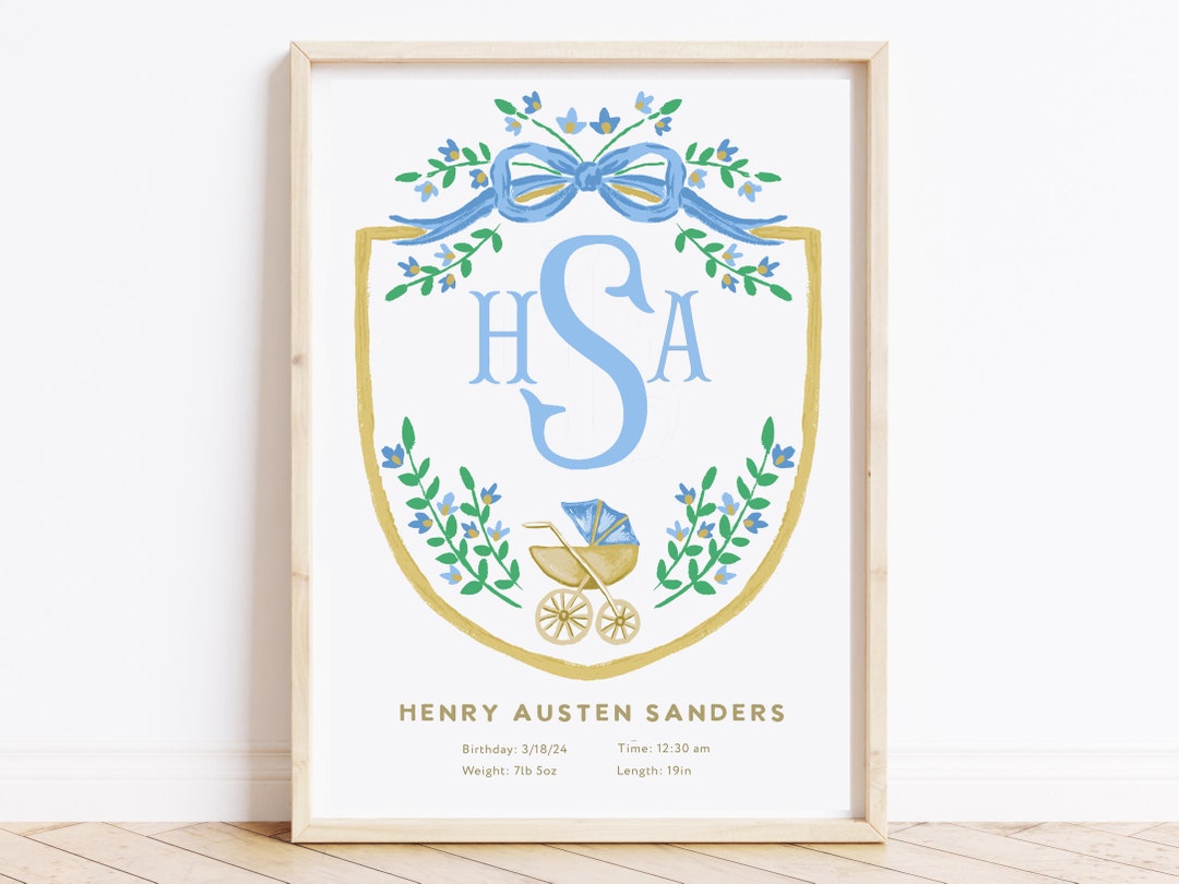 Baby Hospital Sign / Baby Boy Shower - Custom Crest - Floral Design ...