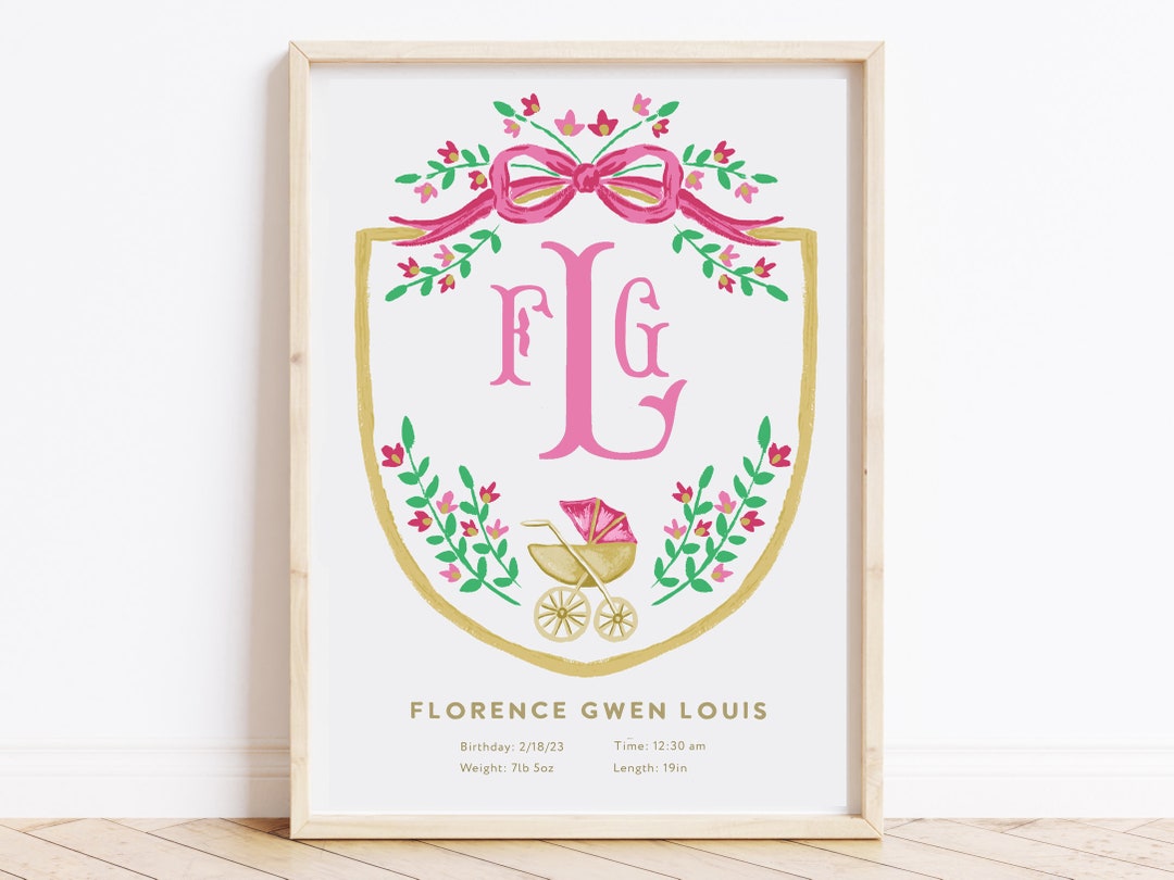 Baby Hospital Sign, Custom Baby Crest, Baby Girl Gift, Bassinet Sign ...