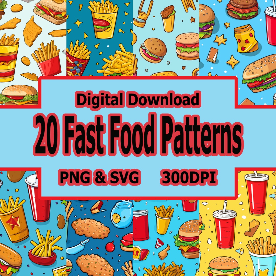 20 Seamless Fast Food Clip Art Pattern Vibrant Colors - Etsy