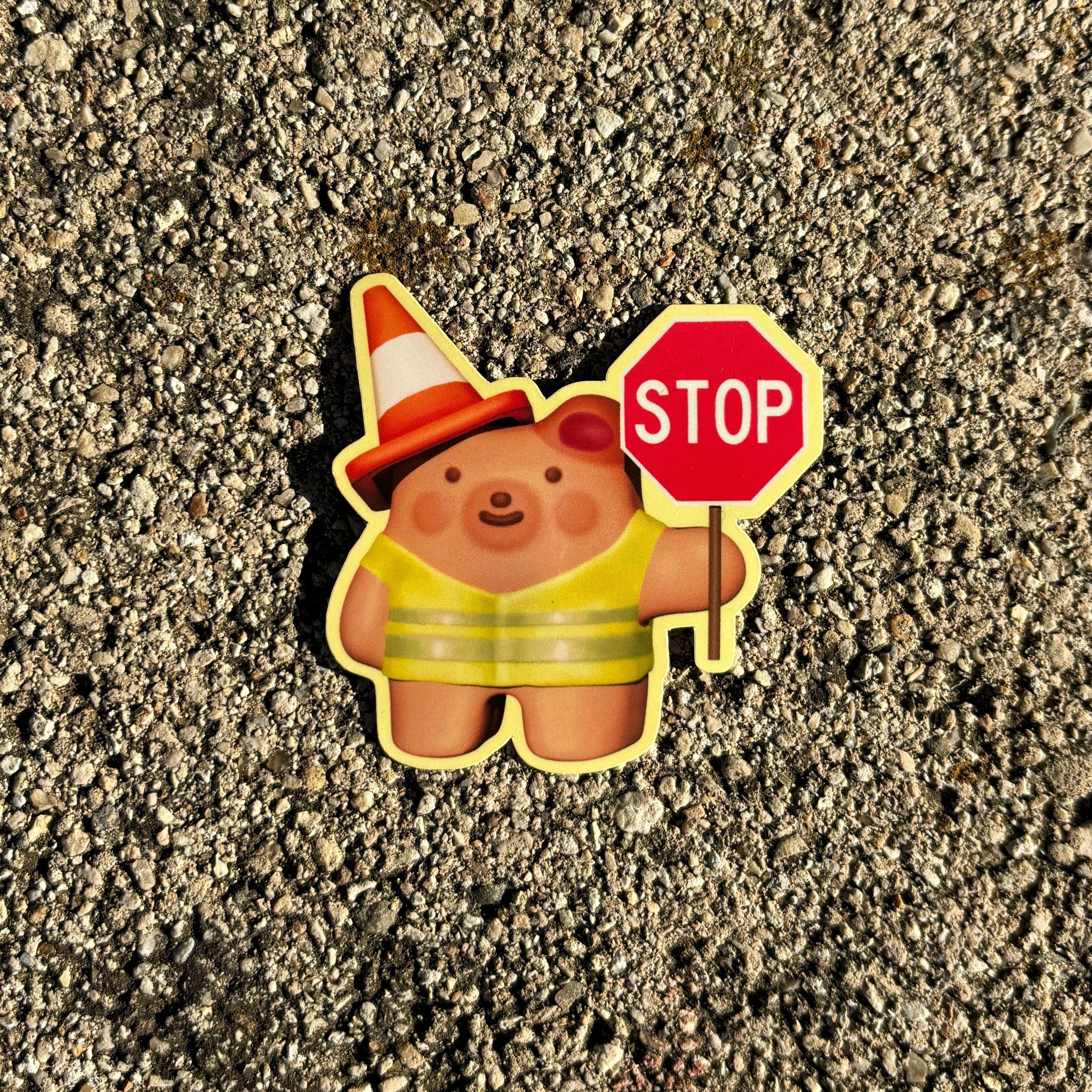 STOP Sign Bear | Cute 3D Art Sticker | Crossing Guard Animal - Etsy