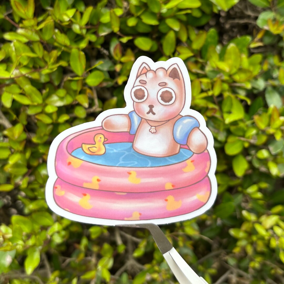 Cat in Kiddie Pool | Silly Cat Vinyl Sticker | Glossy Summer Sticker - Etsy