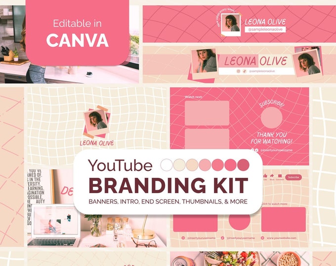 Youtube Branding Kit Pink Youtube Banner Youtube Thumbnail Youtube ...