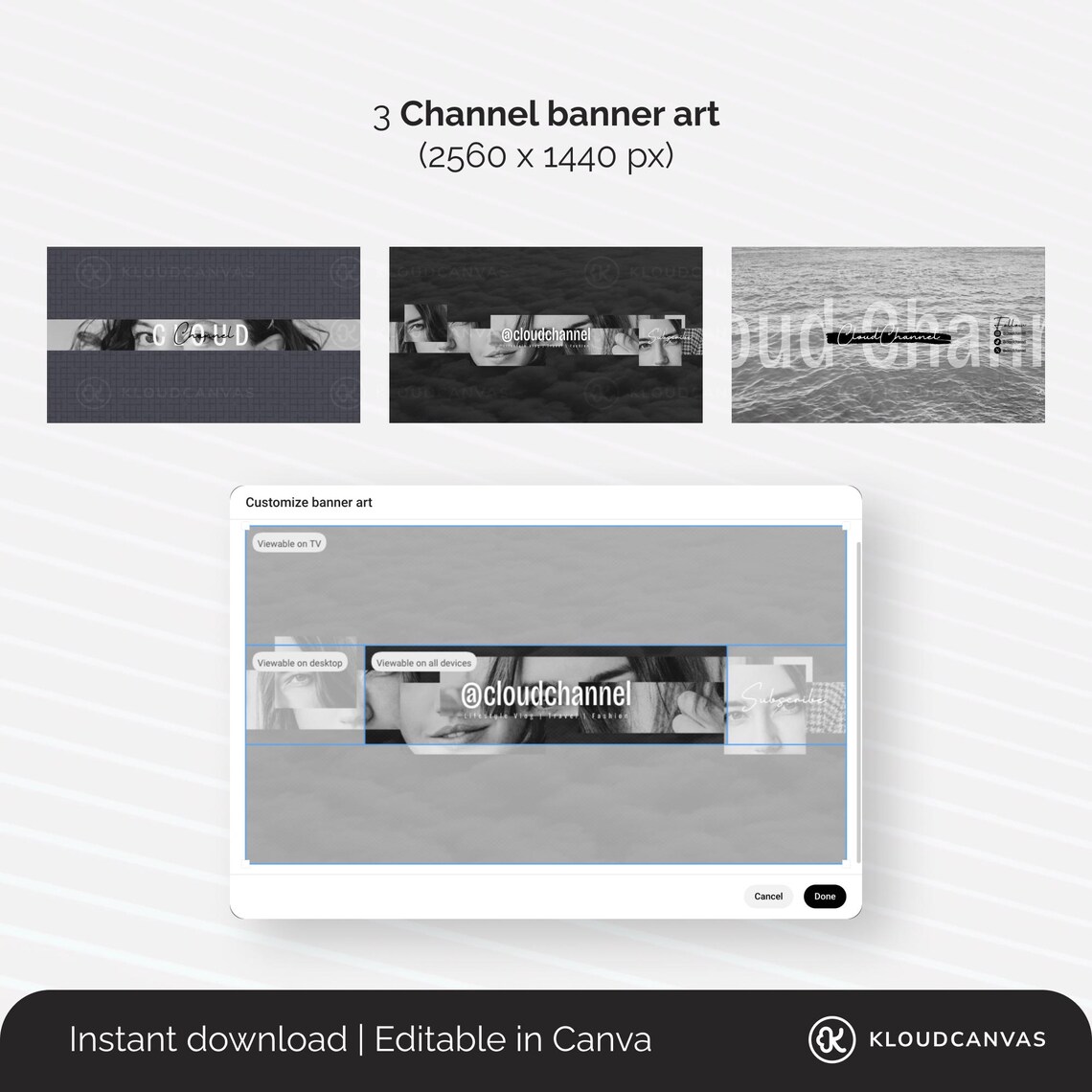 Youtube Banner Template, Branding Kit for Content Creator, Classy Black ...