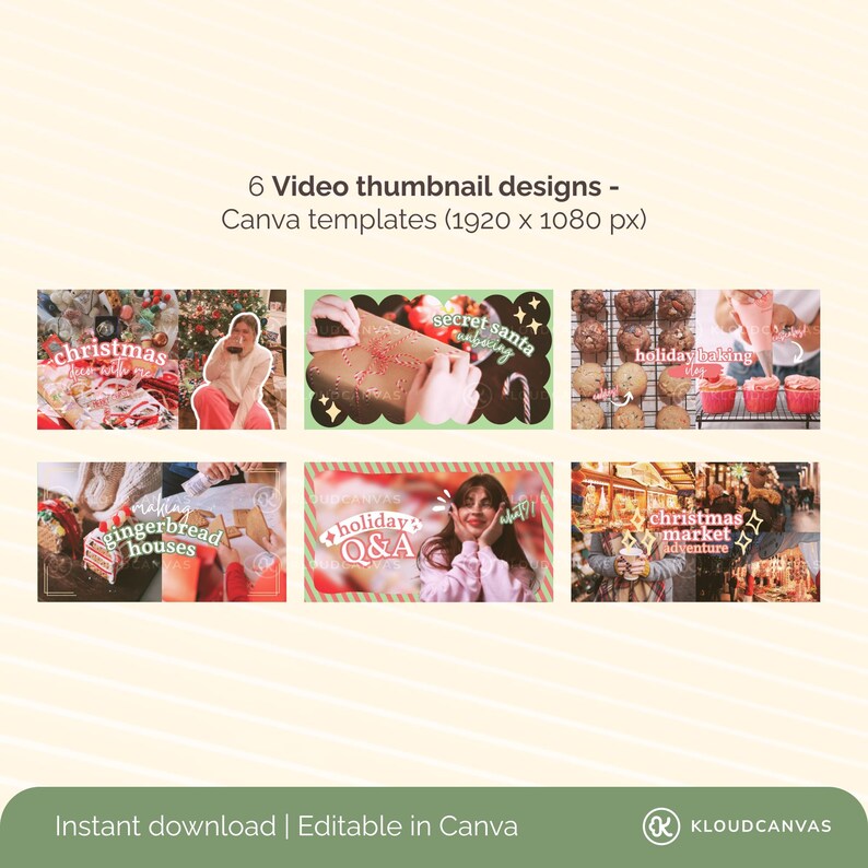 Youtube Thumbnail Template Holidays Vlogmas, Branding Kit for Content ...