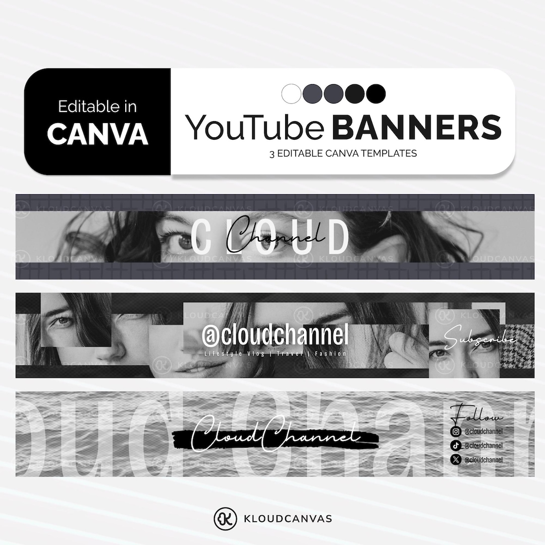 Youtube Banner Template, Branding Kit for Content Creator, Classy Black ...
