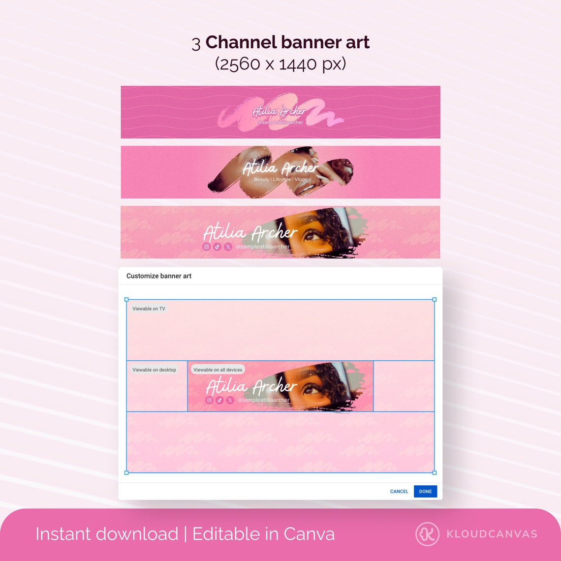 Youtube Branding Kit Pink Doll, Brand Kit for Content Creator, Youtube ...