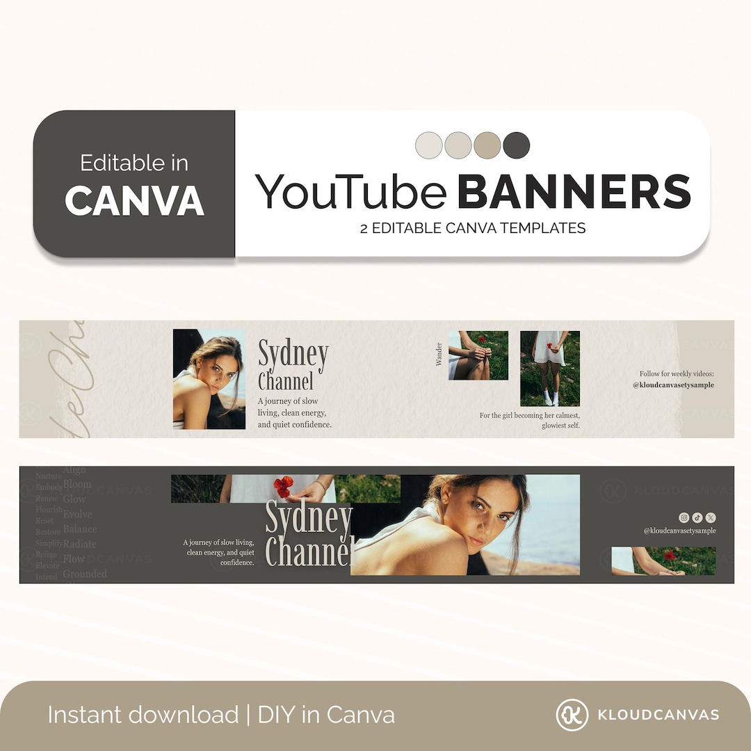 Youtube Banner Template, Vlog Channel Banner Art, Minimalist Neutral ...