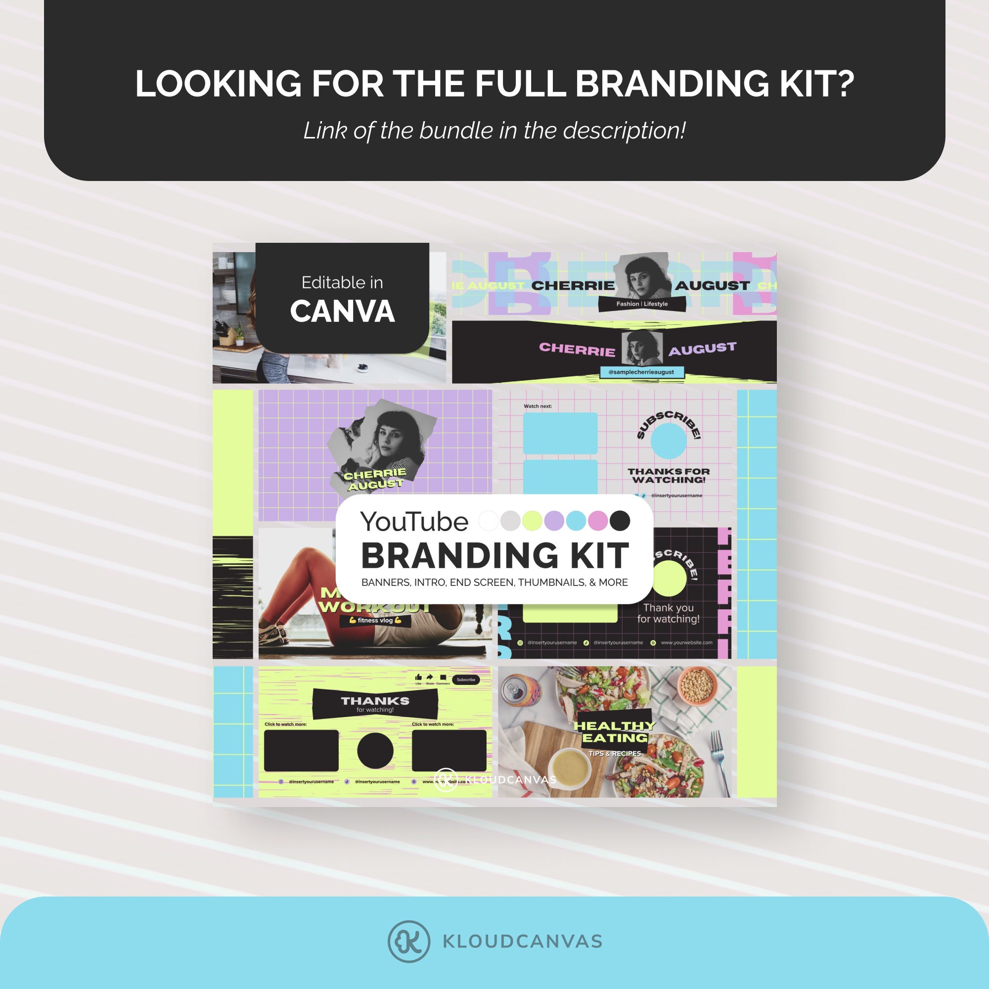 Youtube Banner Template, Branding Kit for Content Creator, Editable in ...