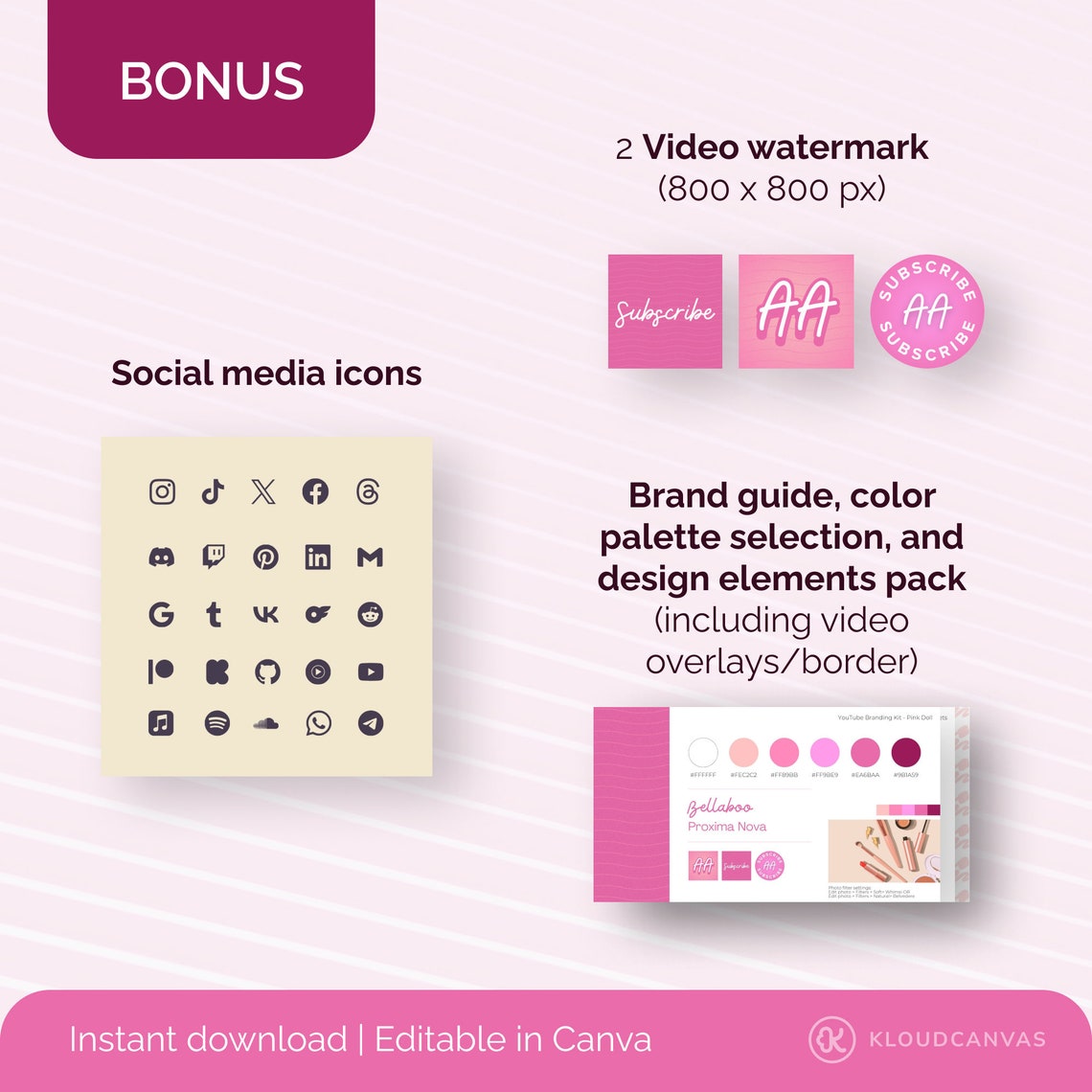 Youtube Branding Kit Pink Doll, Brand Kit for Content Creator, Youtube ...