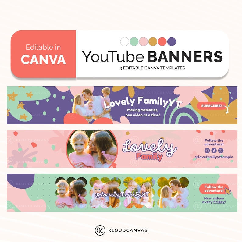 Youtube Banner Template, Colorful Branding Kit for Content Creator ...