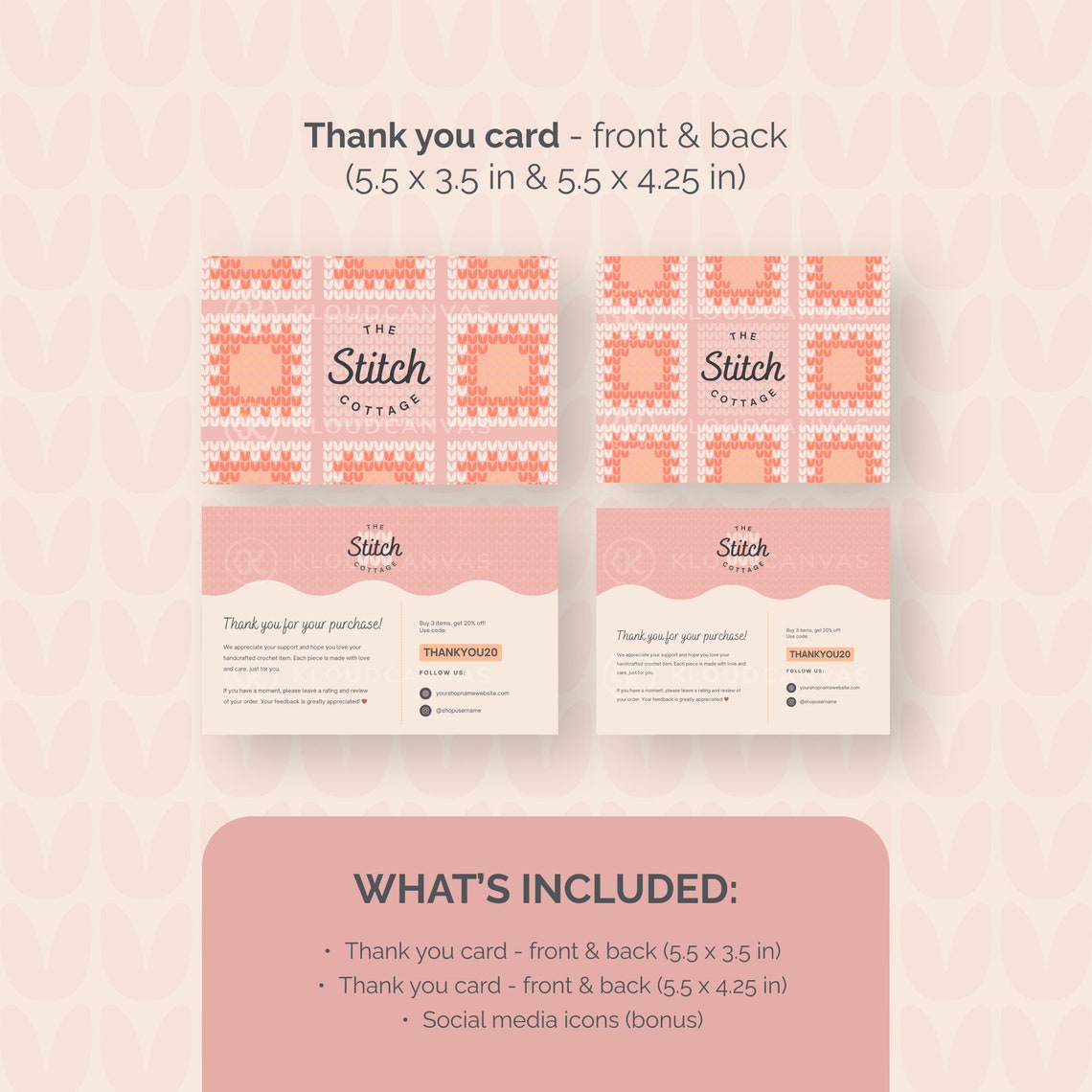 Thank You Card Template, Etsy Seller Small Business, DIY Custom ...
