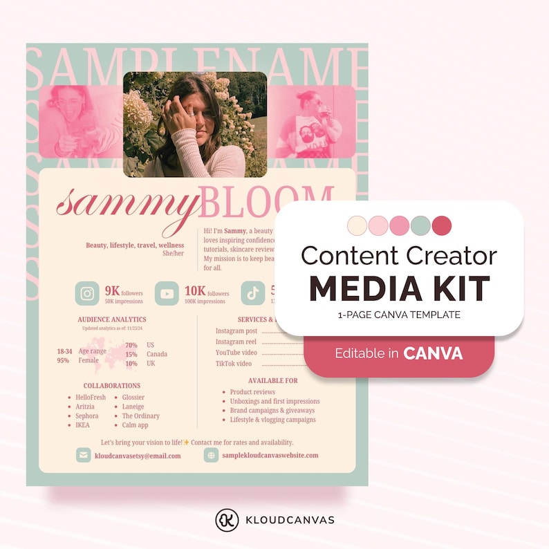 1-page Influencer Media Kit Template for UGC Content Creator, Social ...
