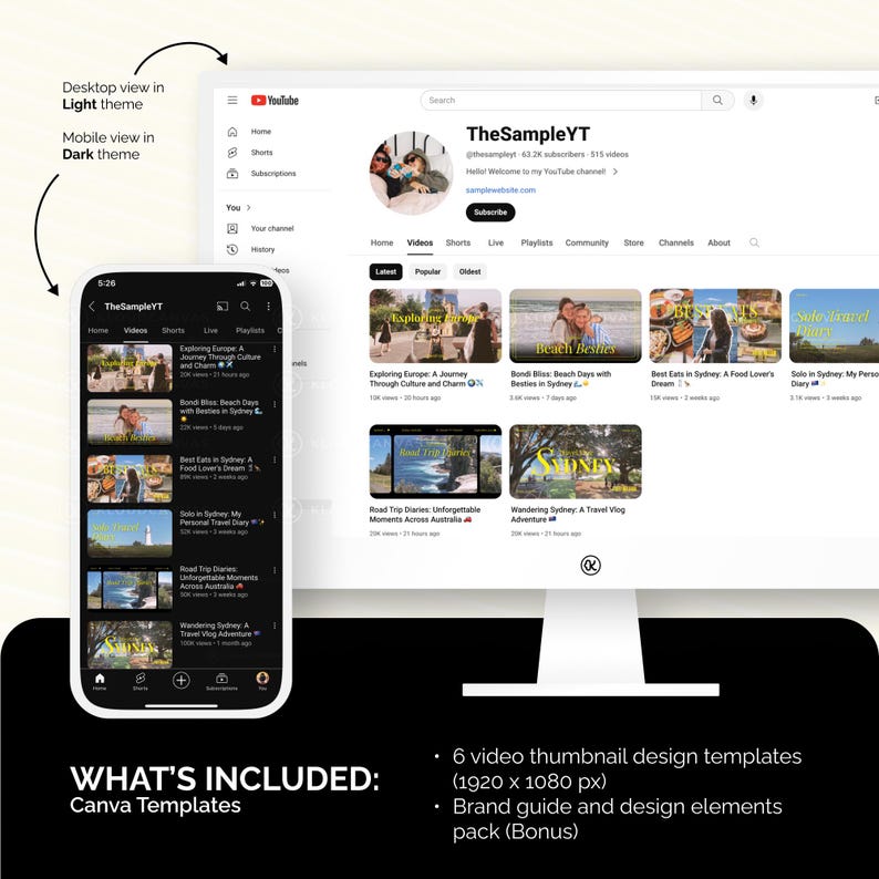 Youtube Thumbnail Template Trendy Aesthetic, Branding Kit for Content ...