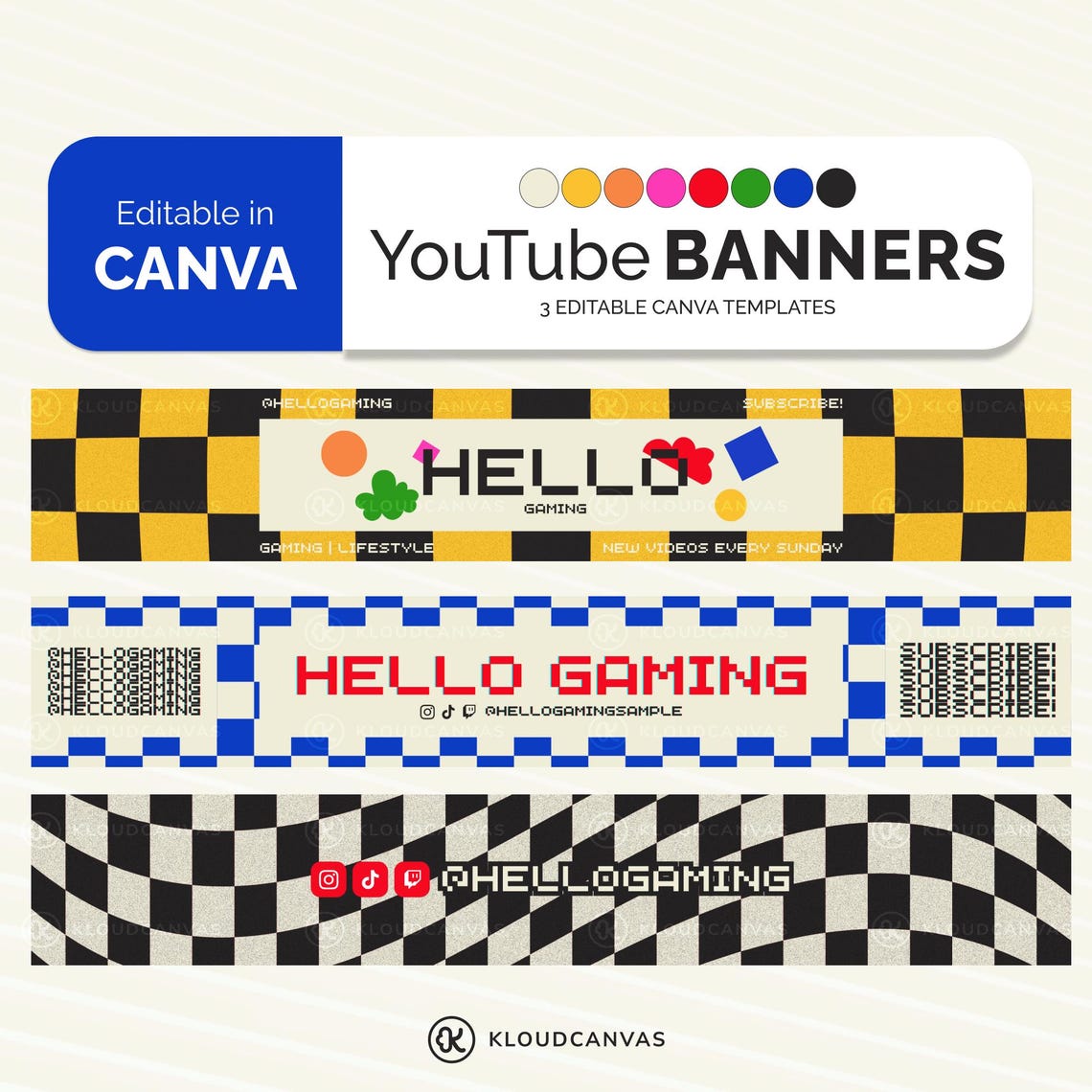 Youtube Banner Template Gaming, Brand Kit for Content Creator, Trendy ...