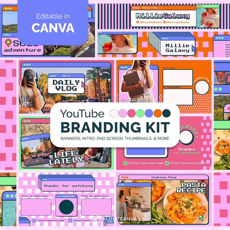 Youtube Branding Kit Bold UI Window Aesthetic, Brand Kit for Content Creator, Youtube Banner ...