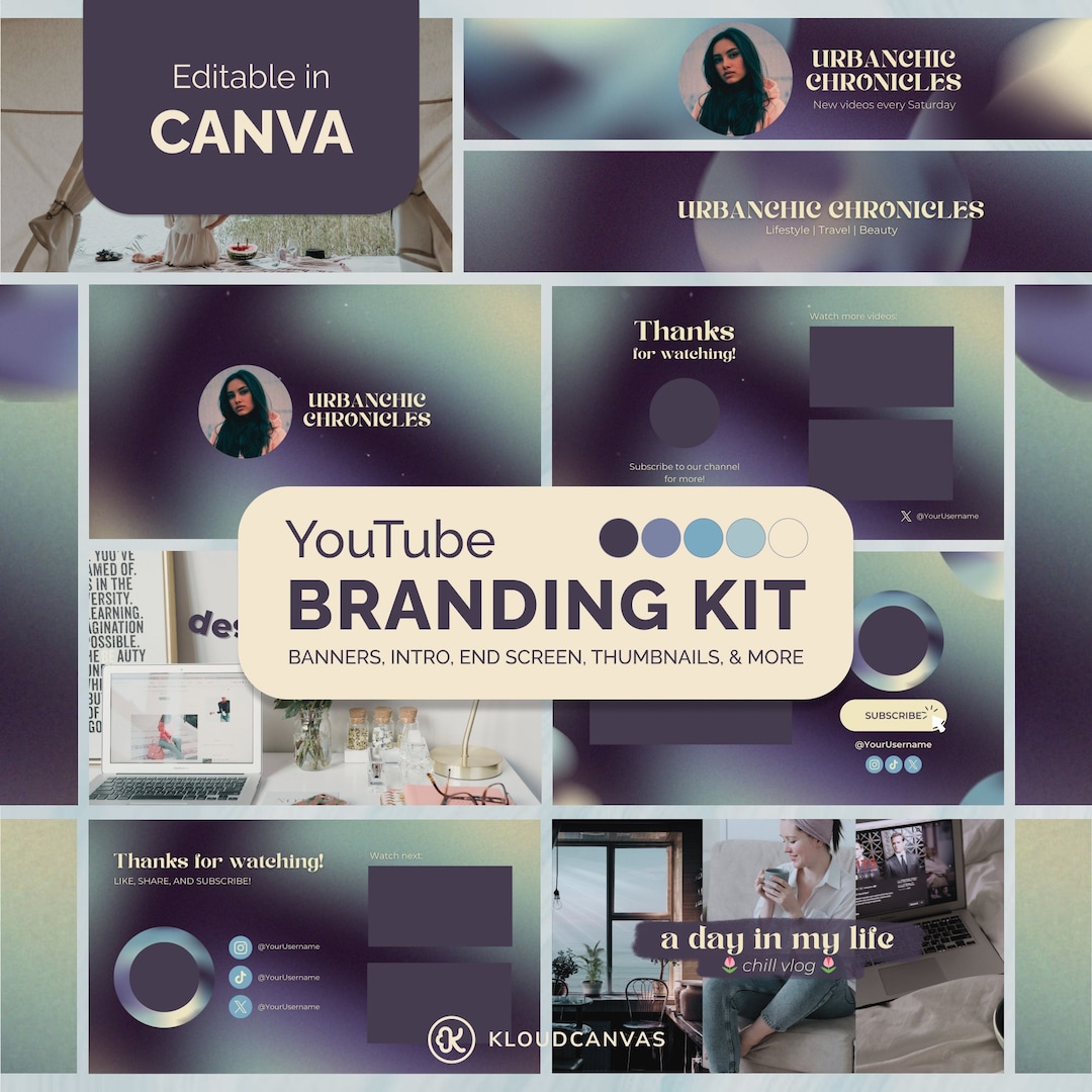 Youtube Branding Kit Minimal Gradient in Blue, Brand Kit for Content ...