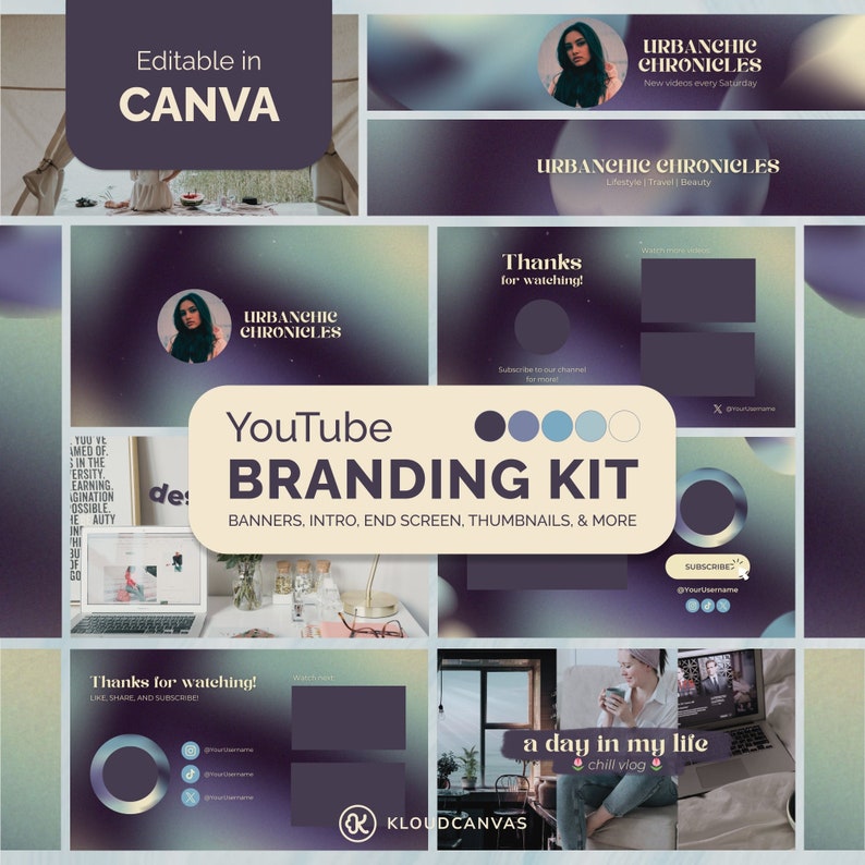 Youtube Branding Kit Minimal Gradient in Blue, Brand Kit for Content ...