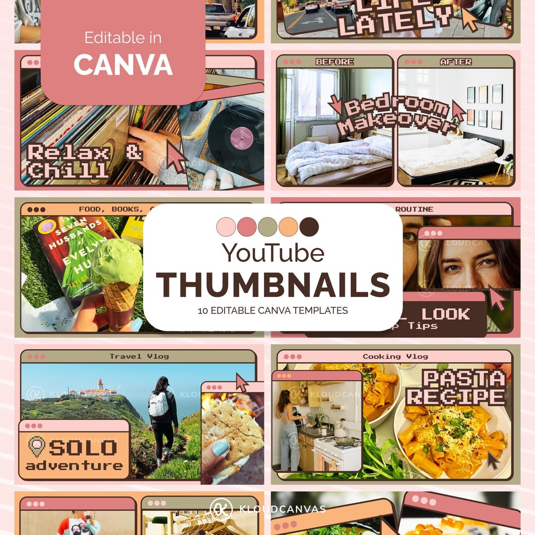 Youtube Thumbnail Template, Branding Kit for Content Creator, Lifestyle ...