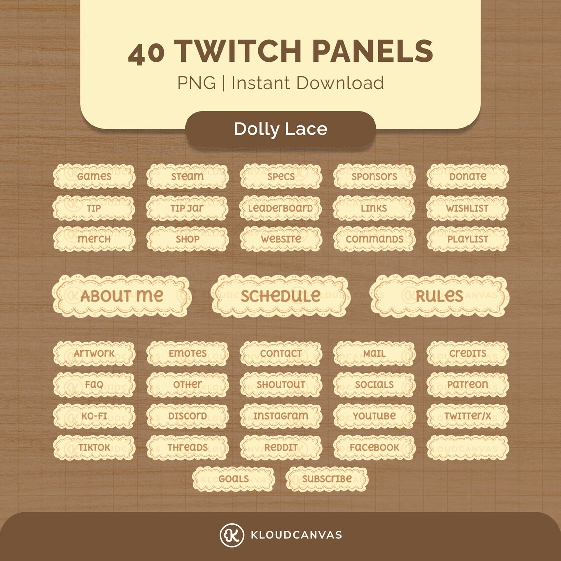 40 Twitch Panels, Simple Dolly Lace Theme, Kawaii Twitch Panels, Stream ...