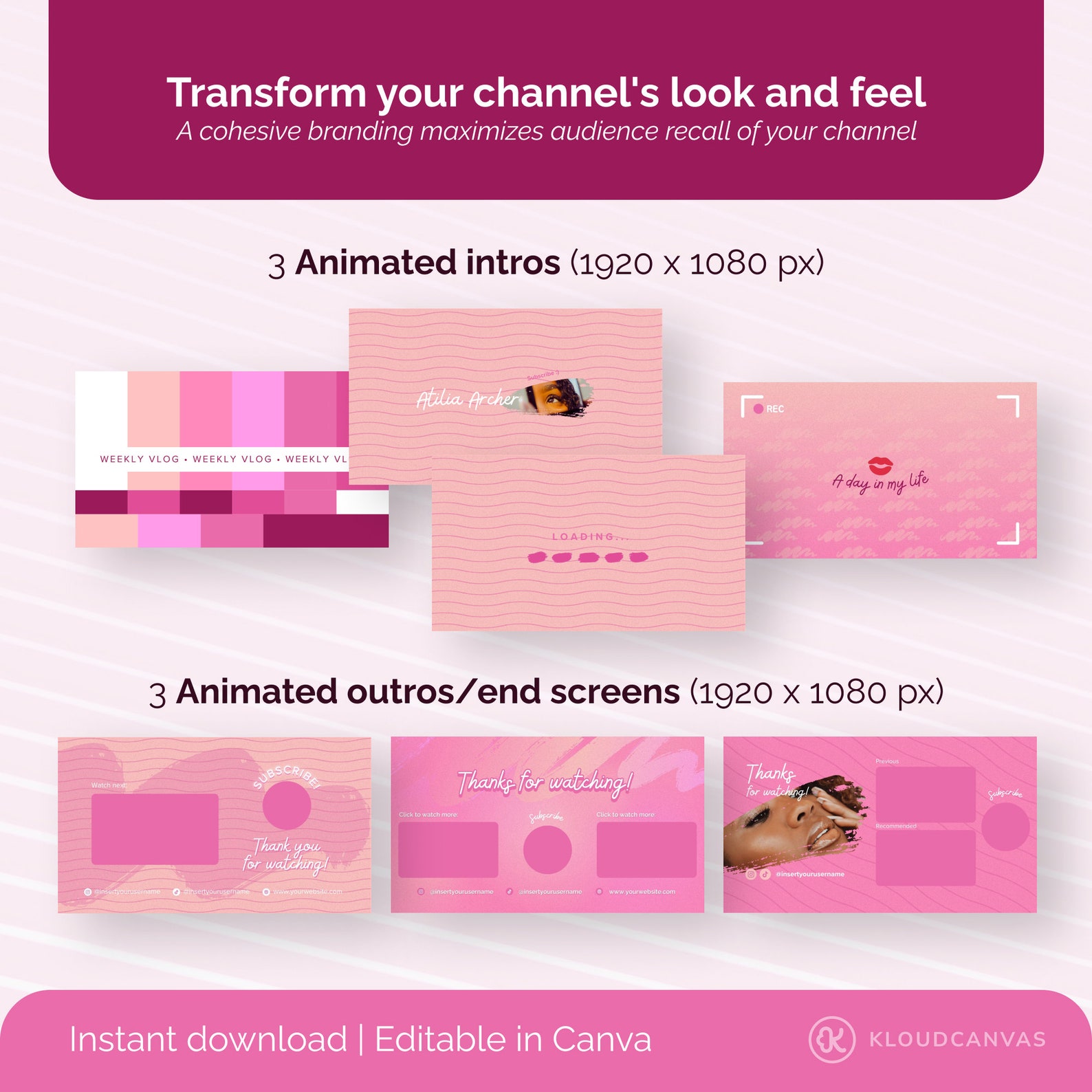 Youtube Branding Kit Pink Doll, Brand Kit for Content Creator, Youtube ...