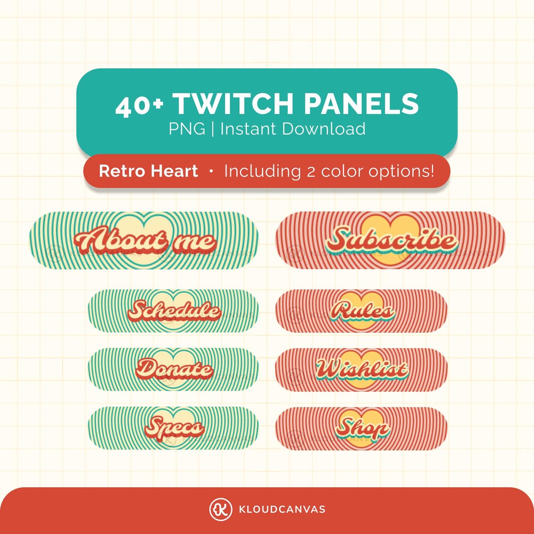40+ Twitch Panels, Retro Heart Aesthetic, Kawaii Twitch Panel, Kick ...