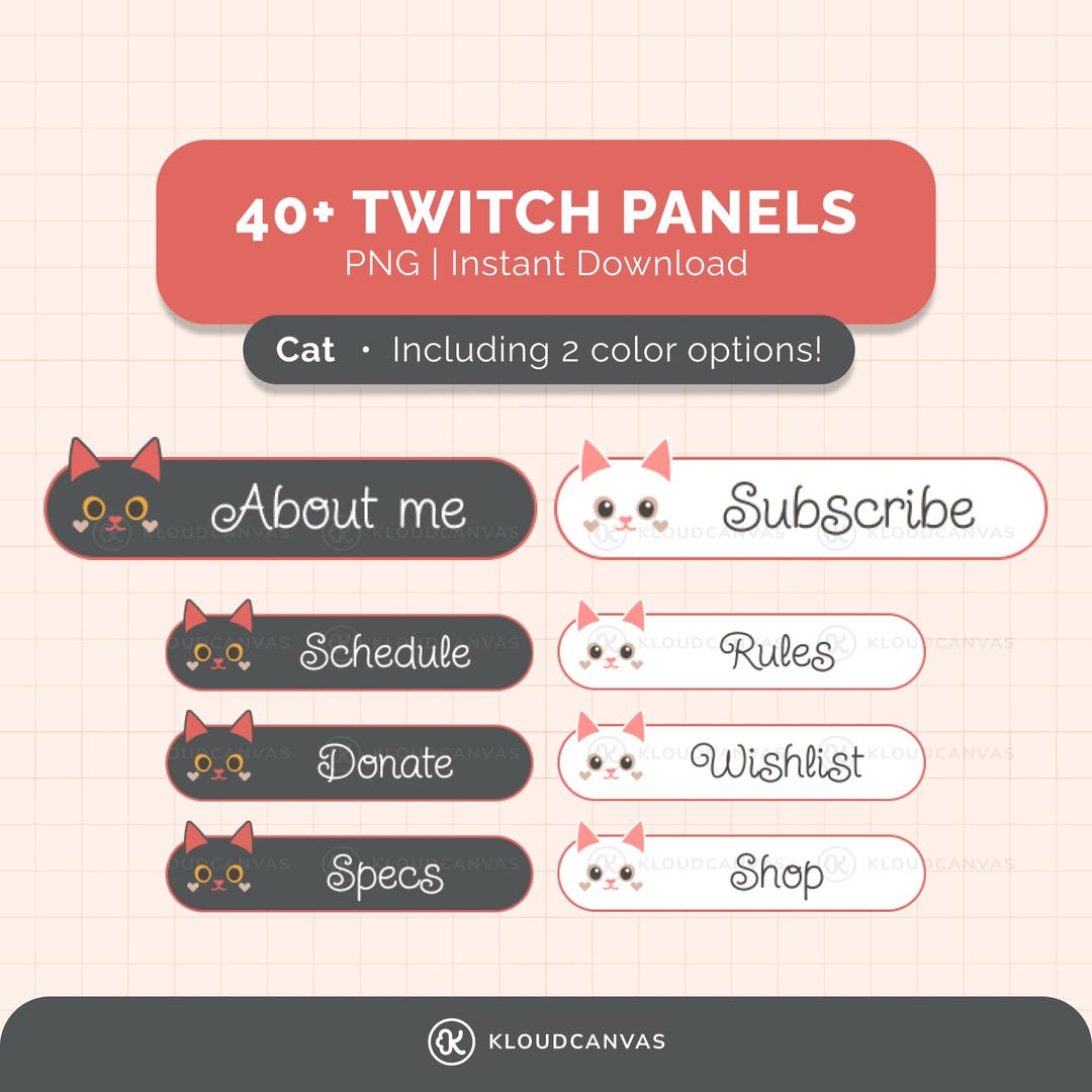 40+ Cat Twitch Panels, Black and White Cute Kitty, Kawaii Twitch Panel ...