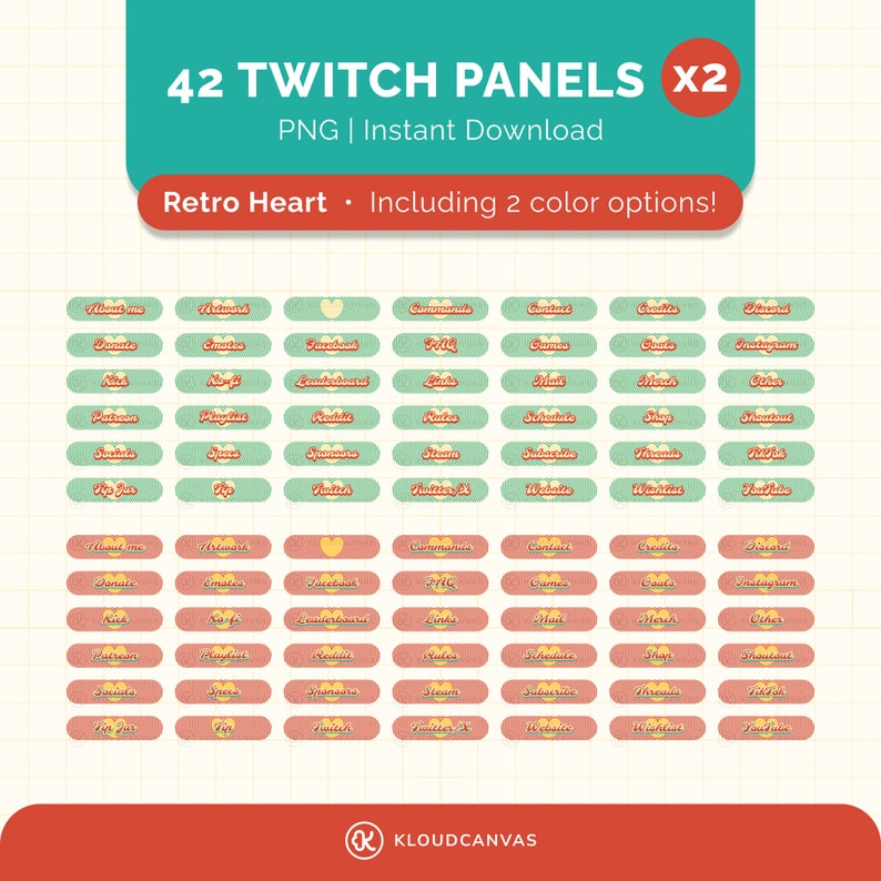 42 Twitch Panels, Retro Heart Aesthetic, Kawaii Twitch Panel, Kick ...