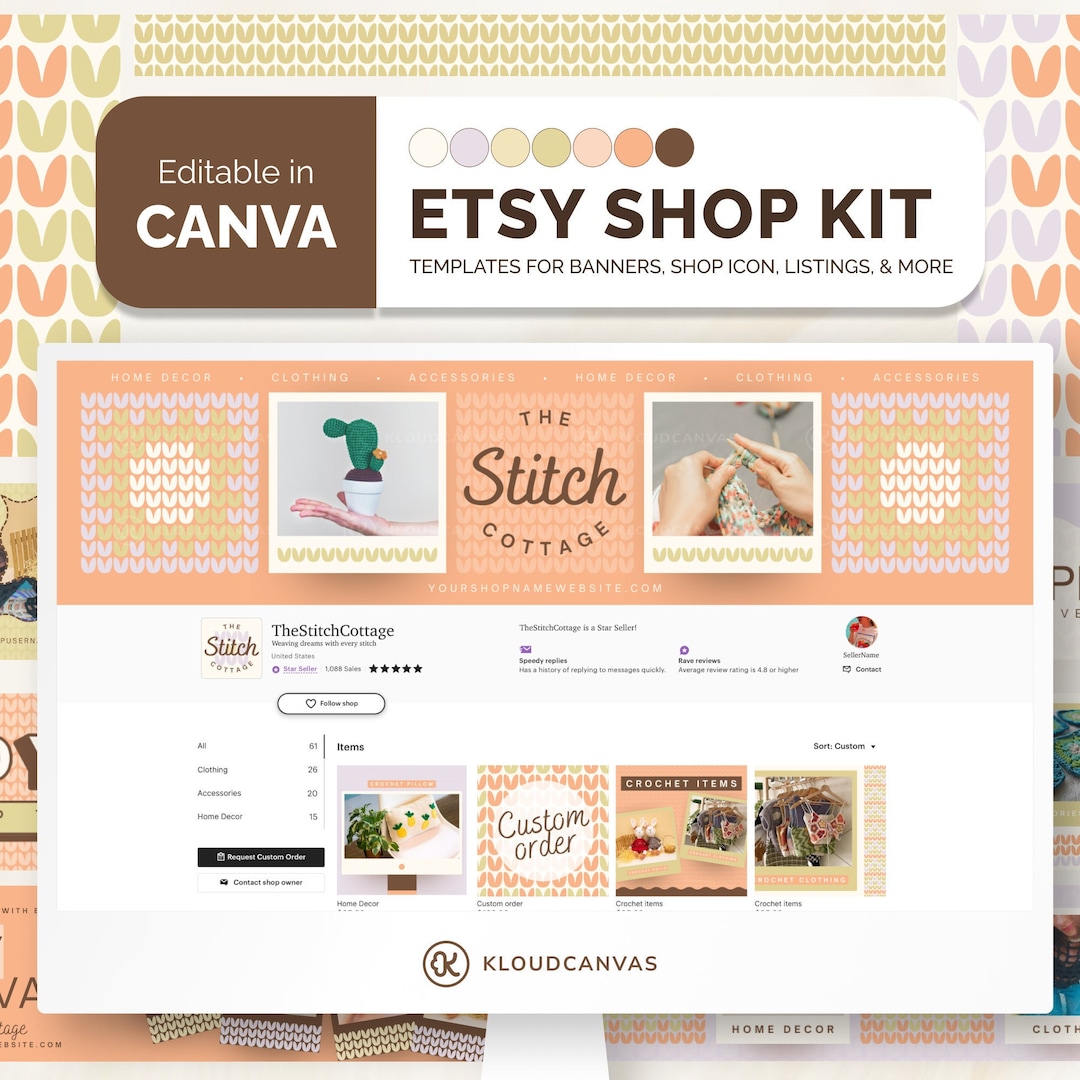 Etsy Shop Kit, Esty Banner Template, Store Listing Mockup, Seller Starter Branding Kit, Boho ...