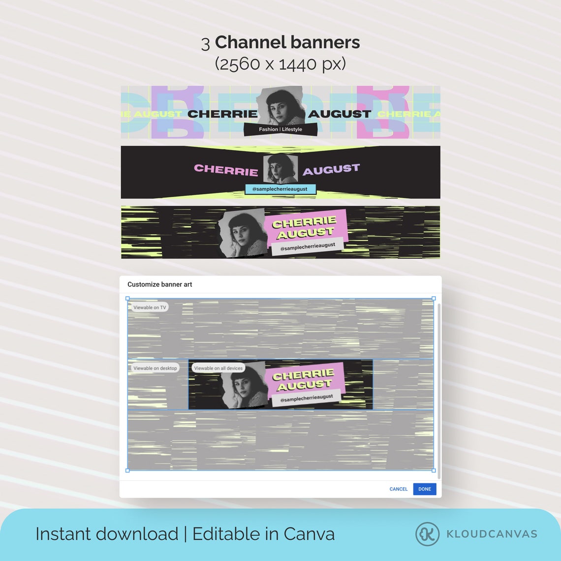 Youtube Banner Template, Branding Kit for Content Creator, Editable in ...