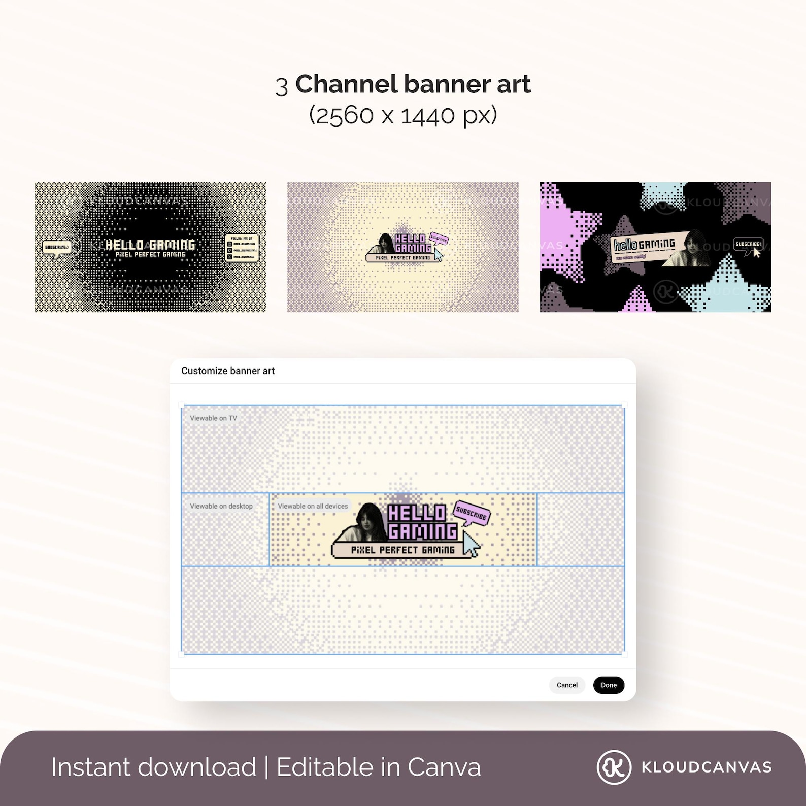 Youtube Banner Template, Pixel Gaming YT Channel Banner Art, Branding ...
