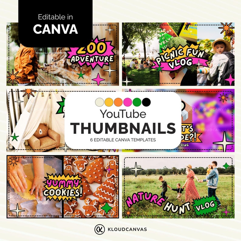 Youtube Thumbnail Template Colorful, Branding Kit for Content Creator ...